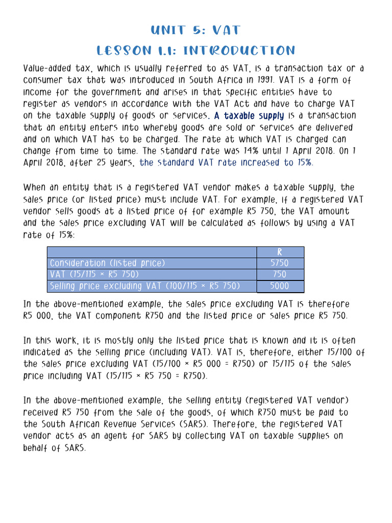 Unit 5 summary | PDF | Value Added Tax | Taxes