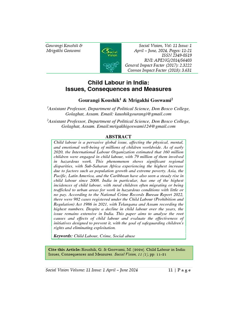 Child Labour in India: Issues, Consequences and Measures - Gourangi Koushik & Mrigakhi Goswami ...
