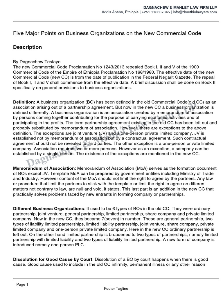 Five Major Points On Business Organizations On The New Commercial Code | PDF | Partnership ...