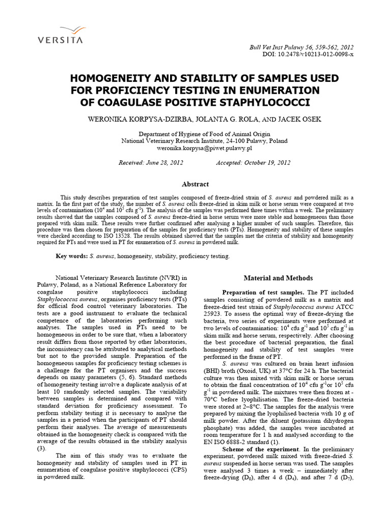 Homogeneity and Satbility of Interlab Sample - Micro | PDF | Staphylococcus | Standard Deviation