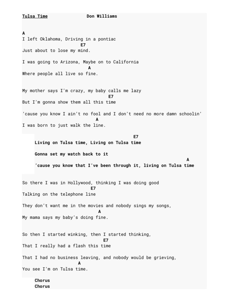Tulsa Time - Don Williams | PDF