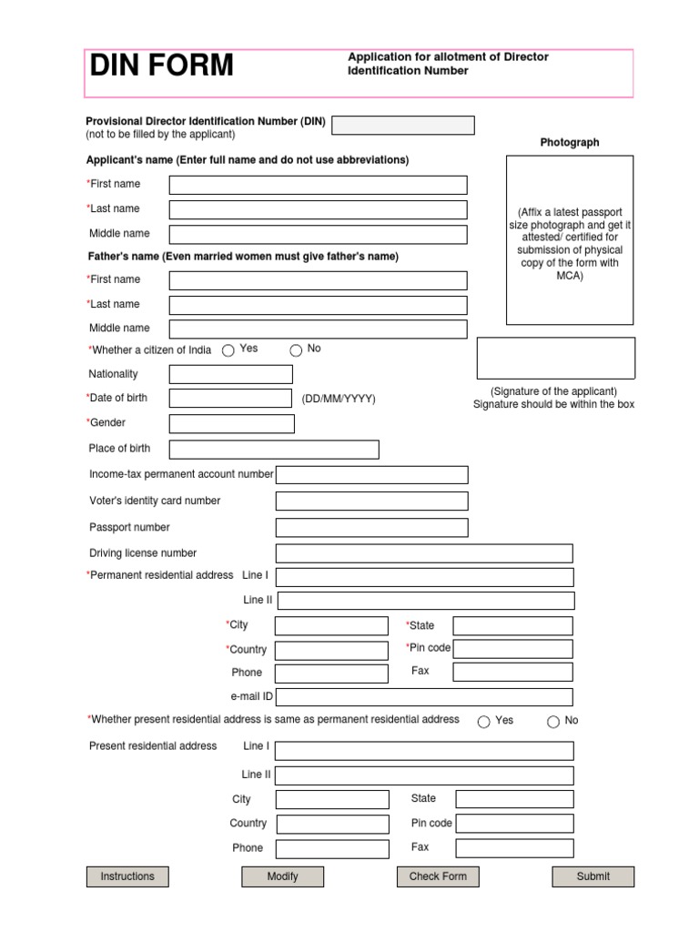 Din Form: Provisional Director Identification Number (DIN) | PDF