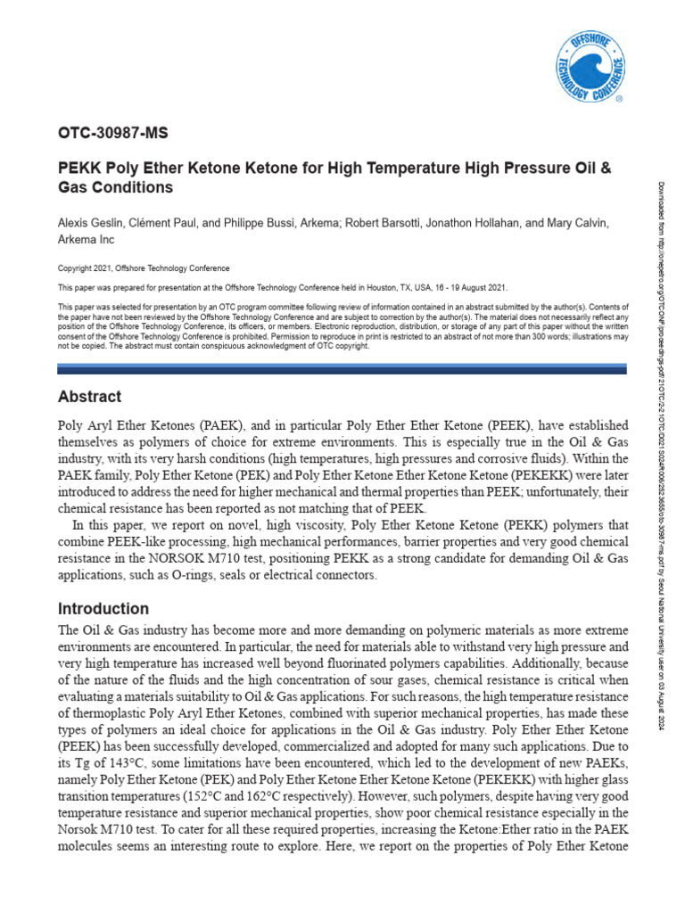 PEKK Poly Ether Ketone Ketone For High Temperature High Pressure Oil ...