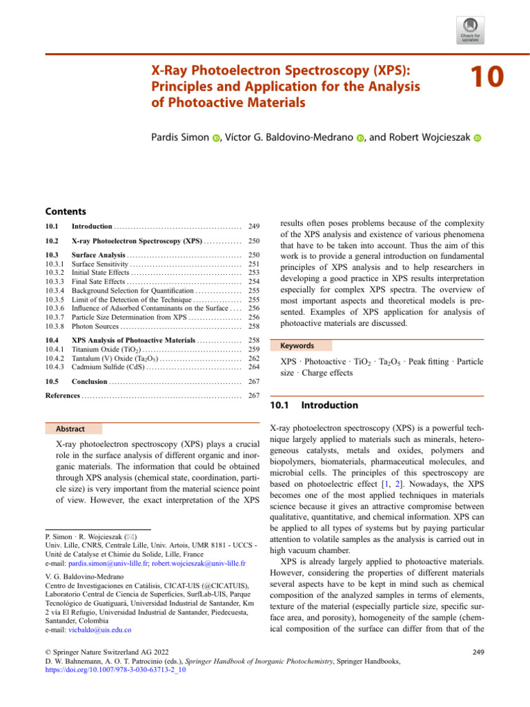 X-Ray Photoelectron Spectroscopy (XPS) : Principles and Application For ...