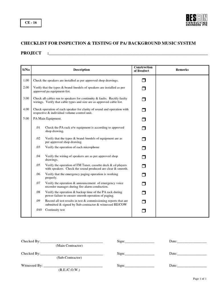 PA system checklist | PDF | Electrical Engineering