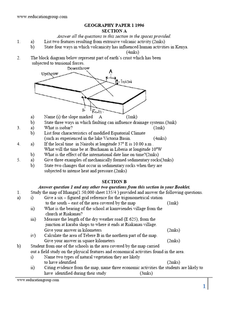 KCSE Geography Questions 1995 2012 | PDF | Lake | Kenya
