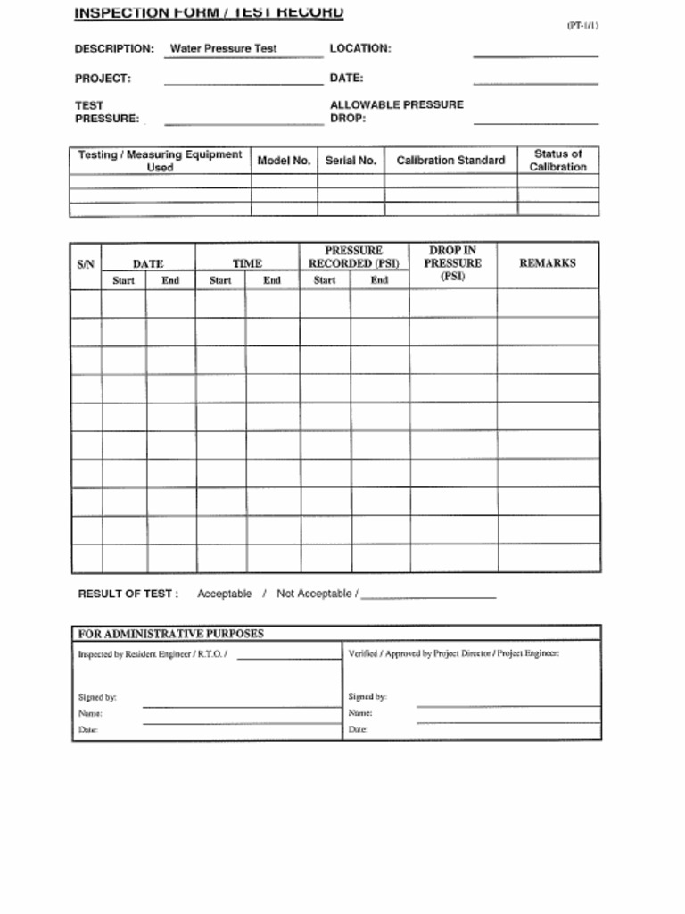 Concealed Copper Pressure Test Form | PDF