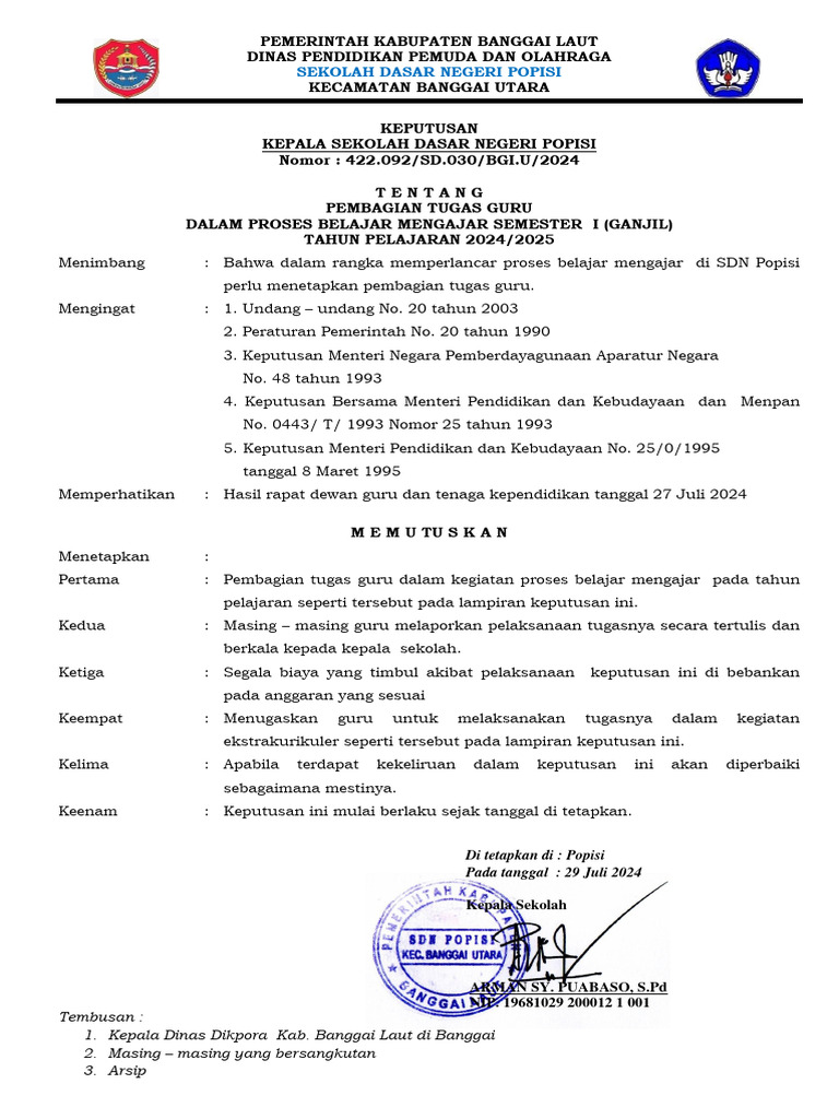 SK PEMBAGIAN TUGAS 2024-2025 GANJIL Terbaru | PDF