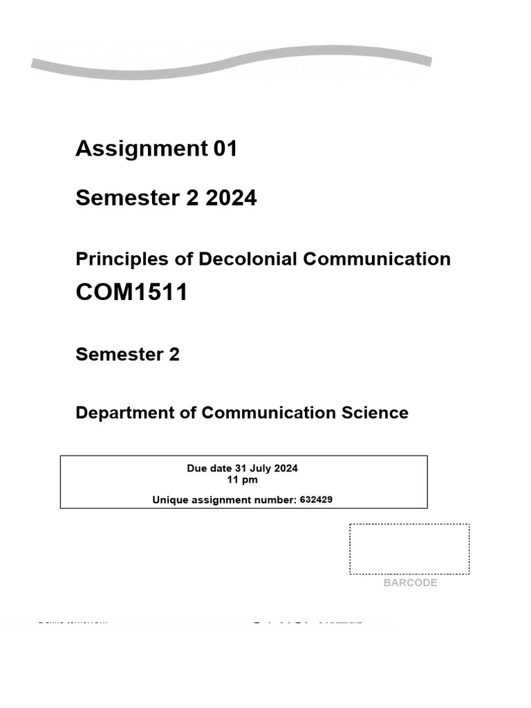 Com1511 Assignment - 1 - Sem - 2 - 2024 - Edt | PDF | Communication ...