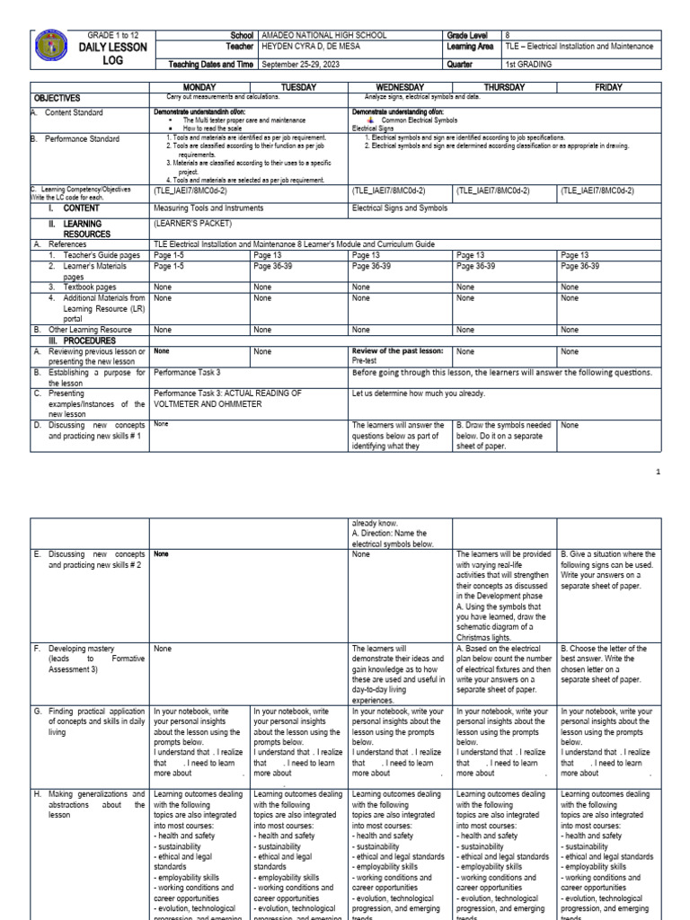DLL EIM de Mesa 4rth WEEK Sept 25-29, 2023 | PDF | Learning | Cognition