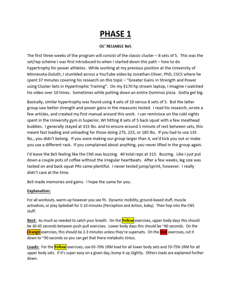Hypertrophy Clusters 1.2 - Training Program | PDF | Weight Training ...