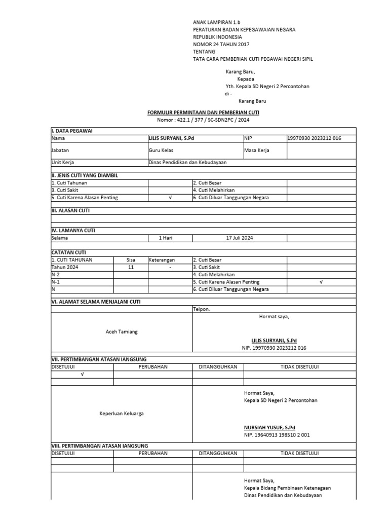 Format Cuti Guru | PDF