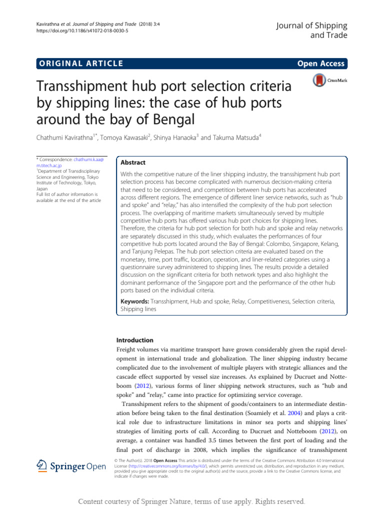 Transshipment Hub Port Selection Criteria by Shipp | PDF | Port | Cargo