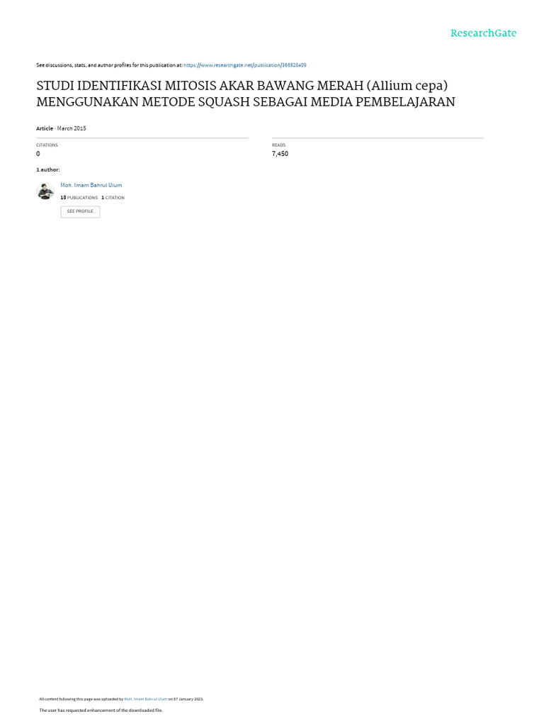 Studi Identifikasi Mitosis Akar Bawang M-1 | PDF