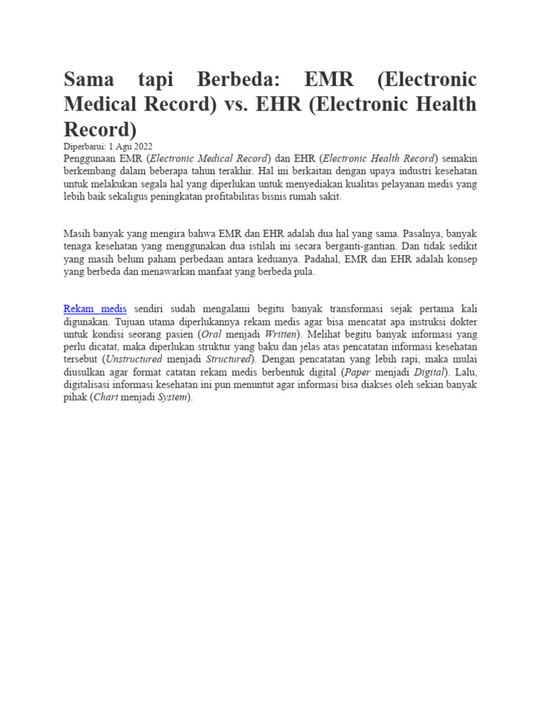 Perbedaan EHR Dan EMR | PDF