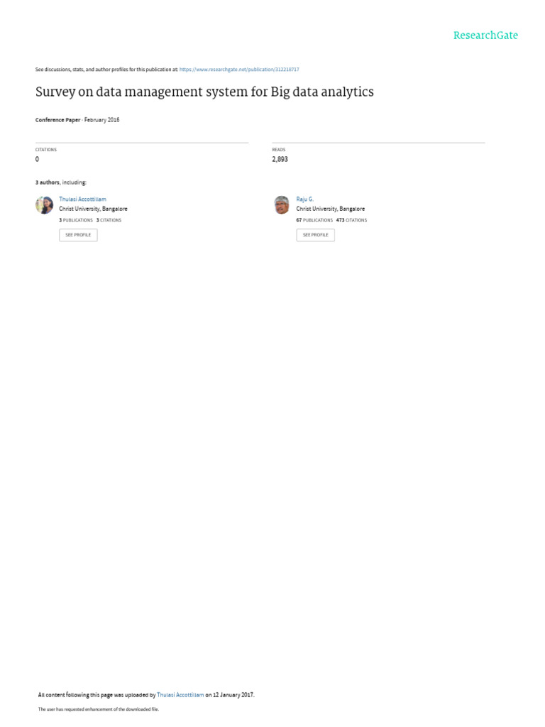 Big Data Analytics Data Management Survey | PDF | No Sql | Databases