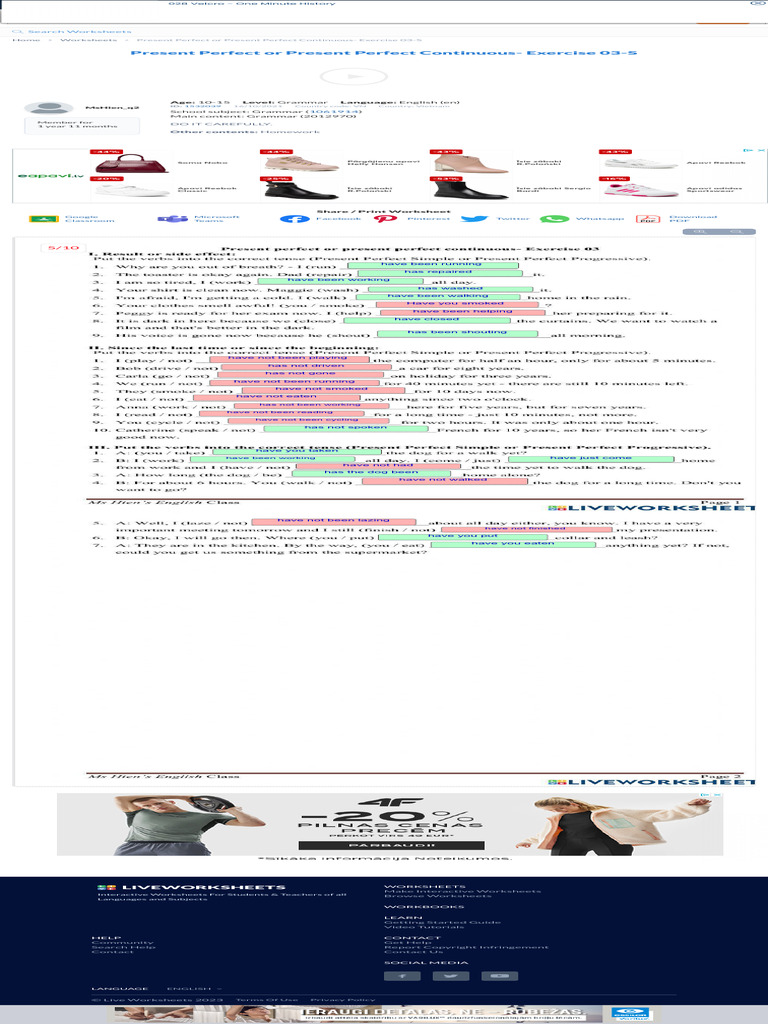 Present Perfect or Present Perfect Continuous - Exercise 03-S Worksheet Live Worksheets | PDF ...
