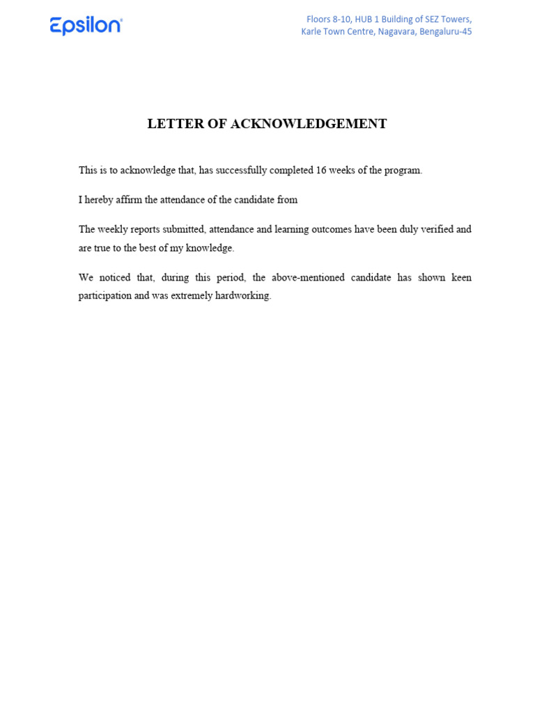 Internship Acknowledgement | PDF