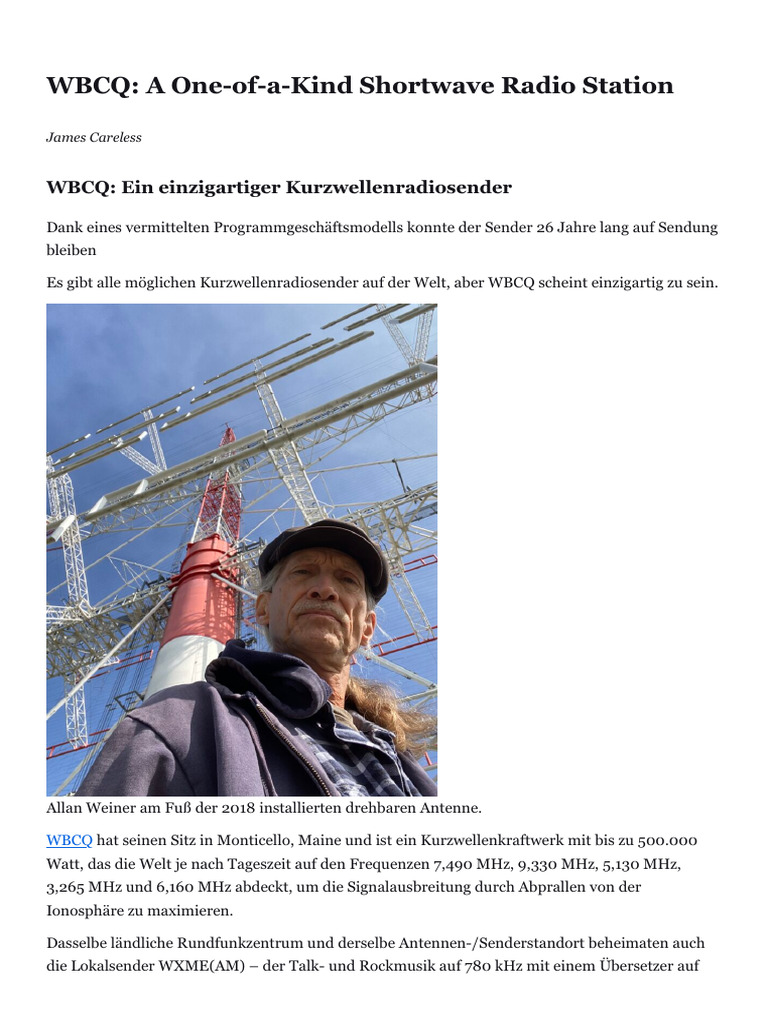 WBCQ - Ein Einzigartiger Kurzwellenradiosender - Radio World | PDF | Antenna (Radio) | Broadcast ...