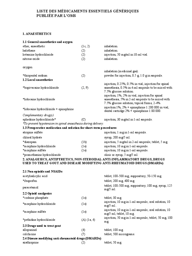 Liste Des Médicaments Essentiels Génériques Publiée Par Oms | PDF ...