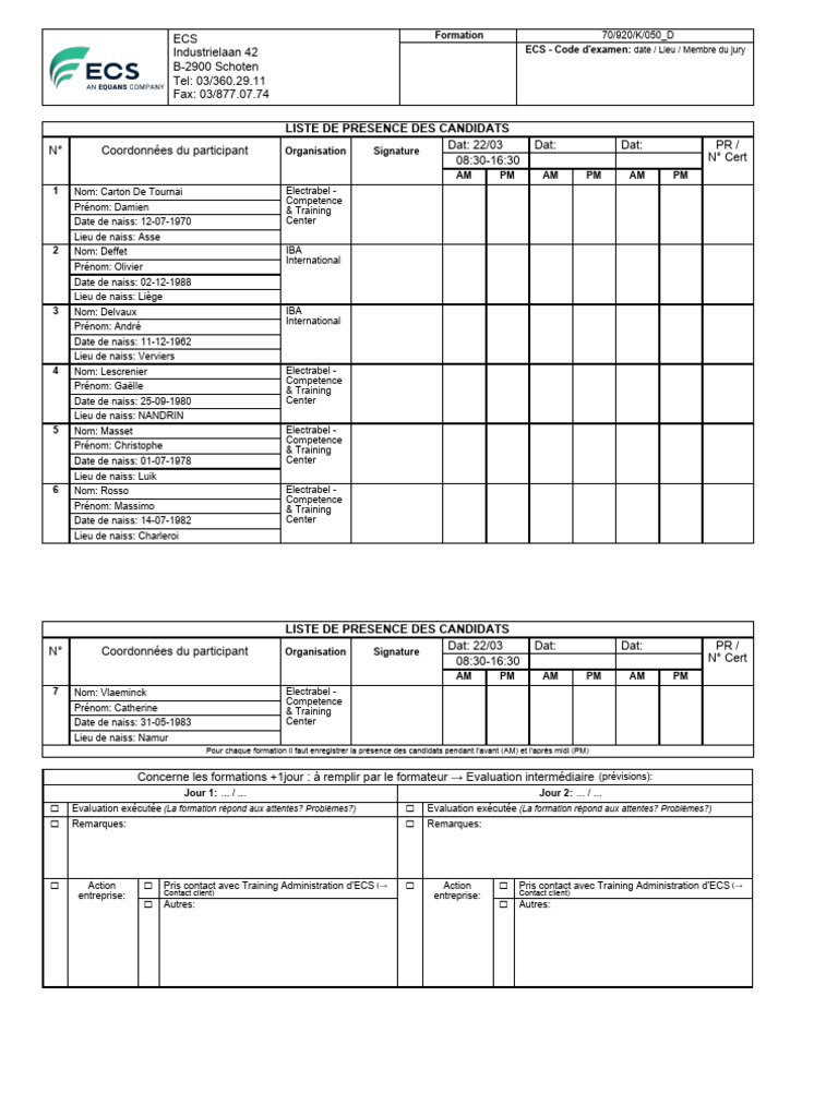 Liste de présence formation ECS 2023 | PDF