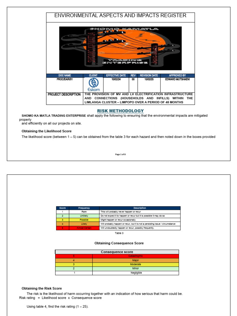 Environmental Aspects and Impacts Register | PDF | Waste | Waste Management