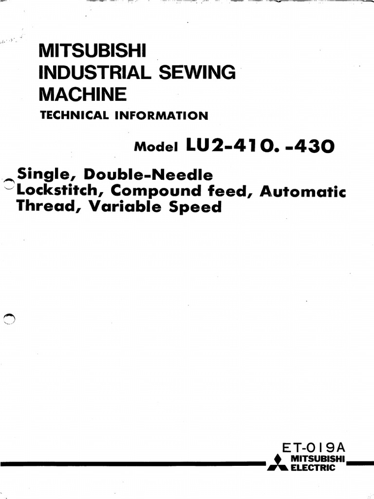 Mitsubishi LU2-410, - 430 Technical Information Manual | PDF | Sewing Machine | Manufactured Goods