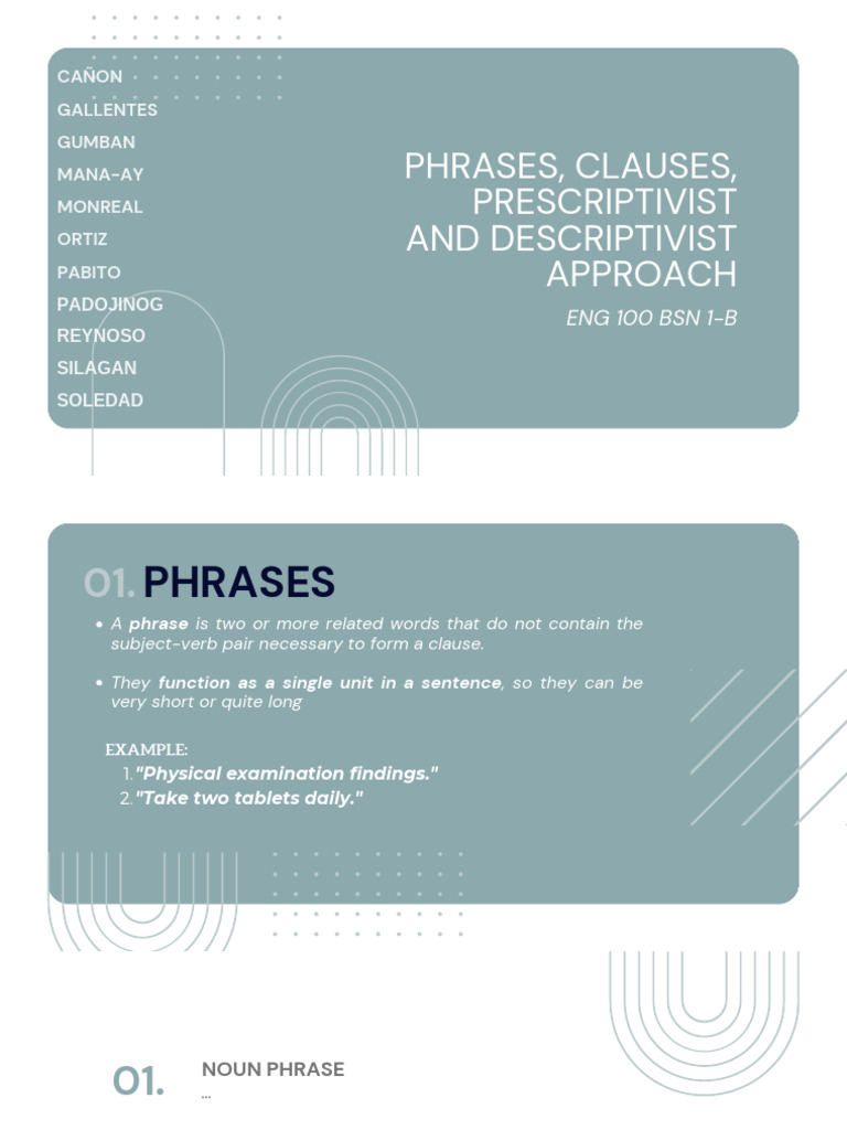 Phrases Clauses Prescriptivist and Descriptivist Approach | PDF | Verb ...