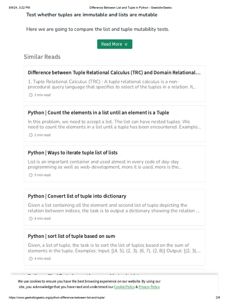 Difference Between List and Tuple | PDF | Relational Database | Http Cookie