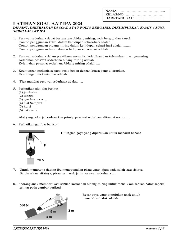 Soal Latihan Aat Ipa Kelas Viii 2024-Fix | PDF