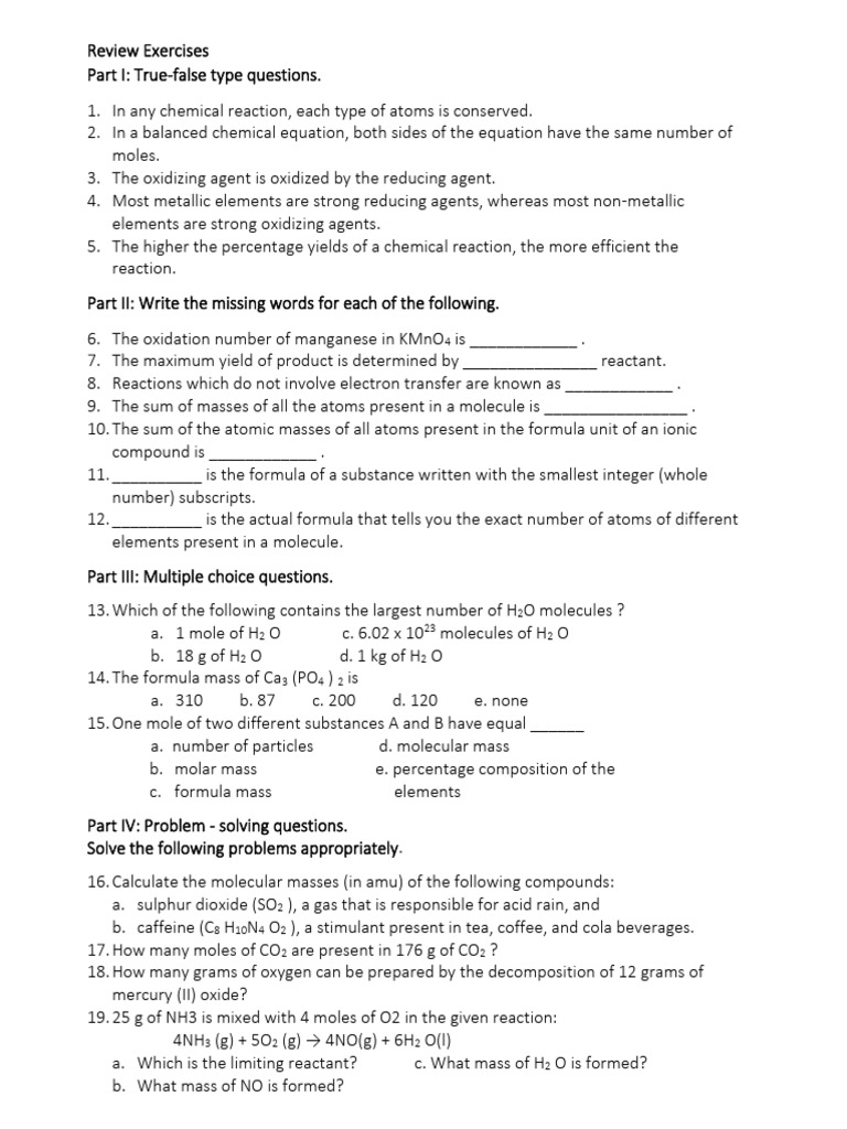Review Exercises-Chemo | PDF | Molecules | Chemistry Review Exercises-Chemo | PDF | Molecules | Chemistry