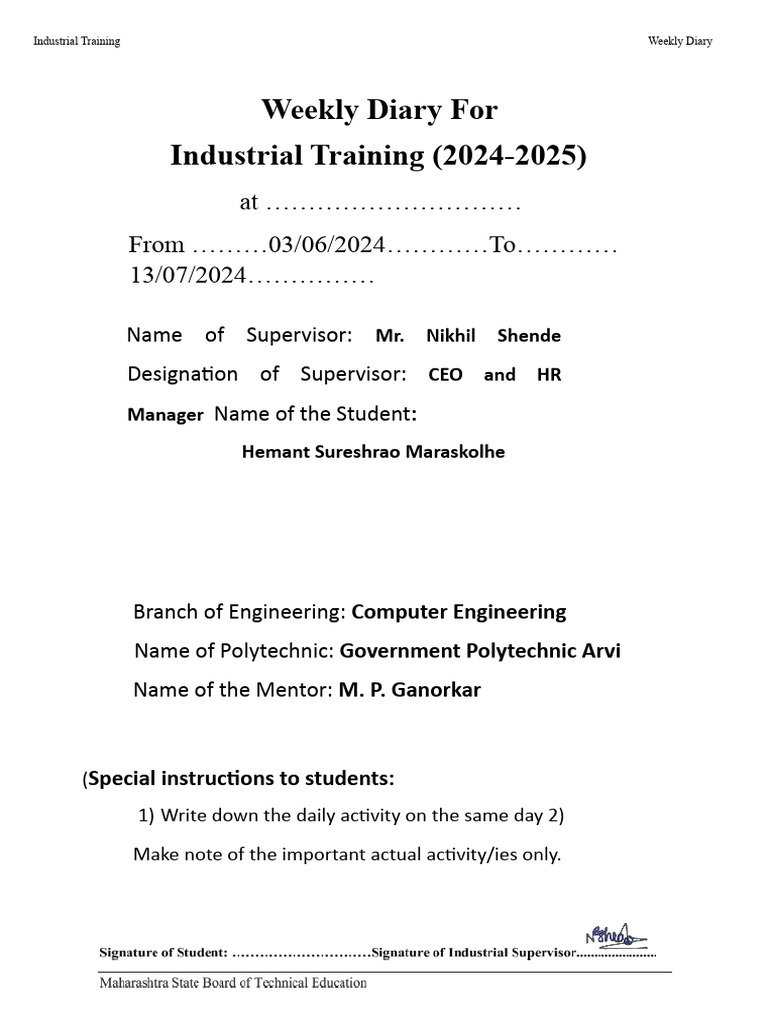 Mentorship Weekly Diary (Hemant) | PDF | System Software | Computer Science