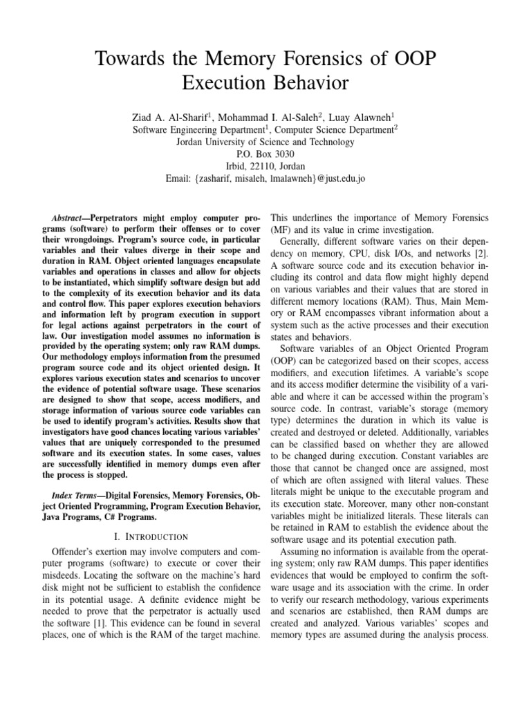 Memory Forensics in OOP Execution | PDF | Variable (Computer Science) | Java Virtual Machine