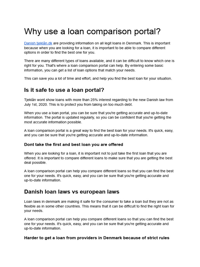 Why use a loan comparison portal | PDF | Loans | Investment Banking
