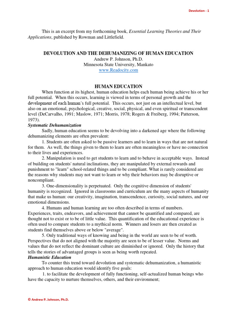 Dehumanization in Human Education | PDF | Learning | Self Actualization