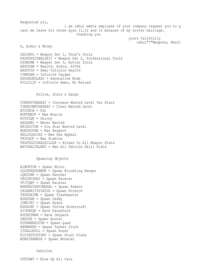 Gta Gadar Cheats | PDF | Leisure | Nature