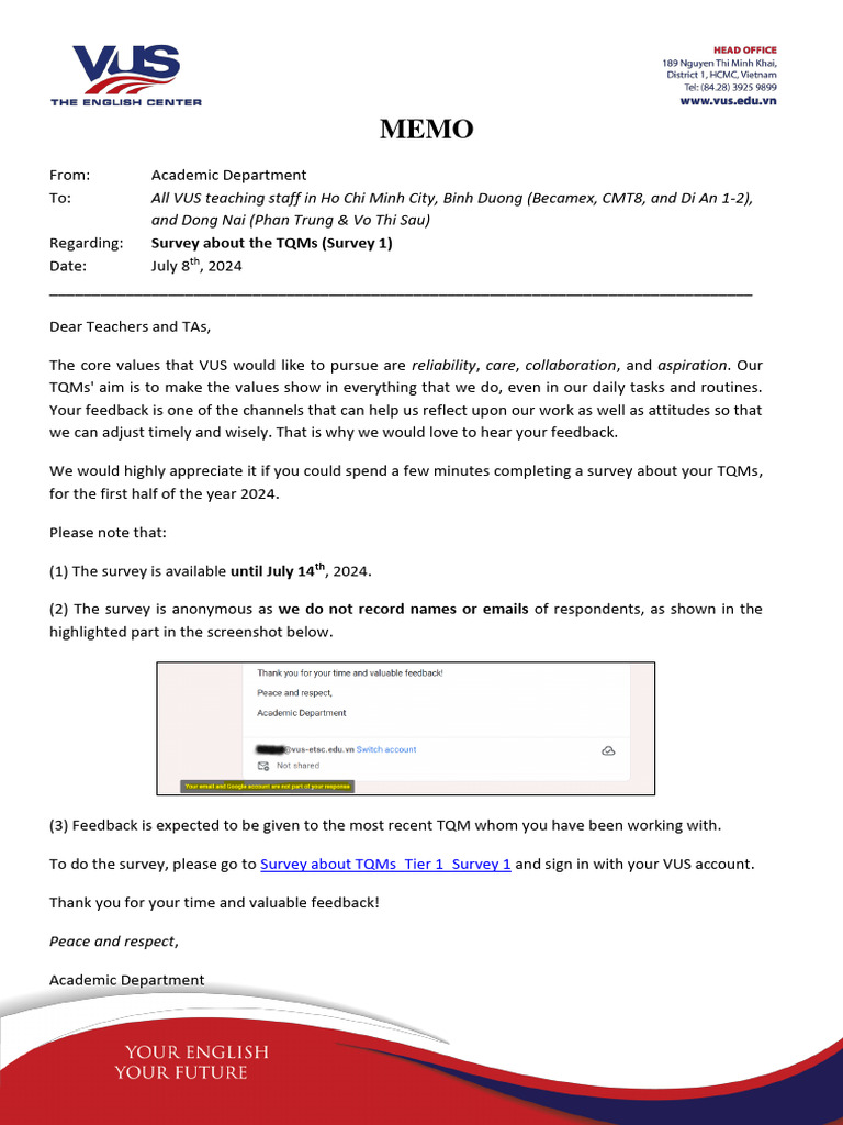 Memo - Survey About TQMs - Tier 1 - Survey 1 | PDF | Career & Growth