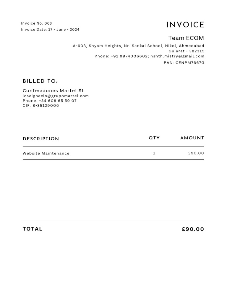 M&S Invoice For Website Maintenance | PDF