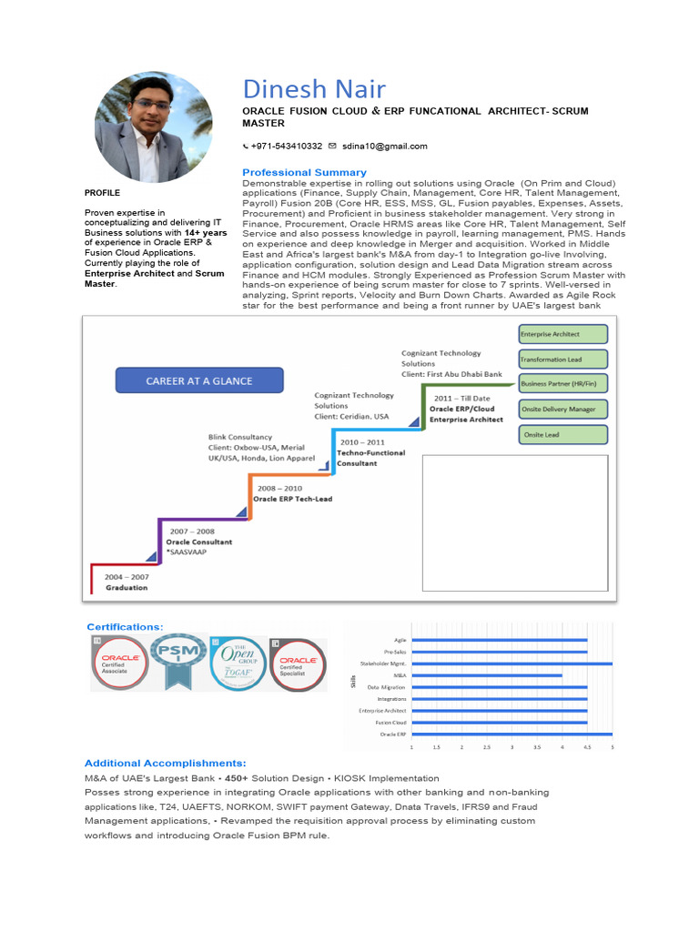 Dinesh Nair - Oracle Enterprise Architect-Scrum Master | PDF | Business | Information Technology