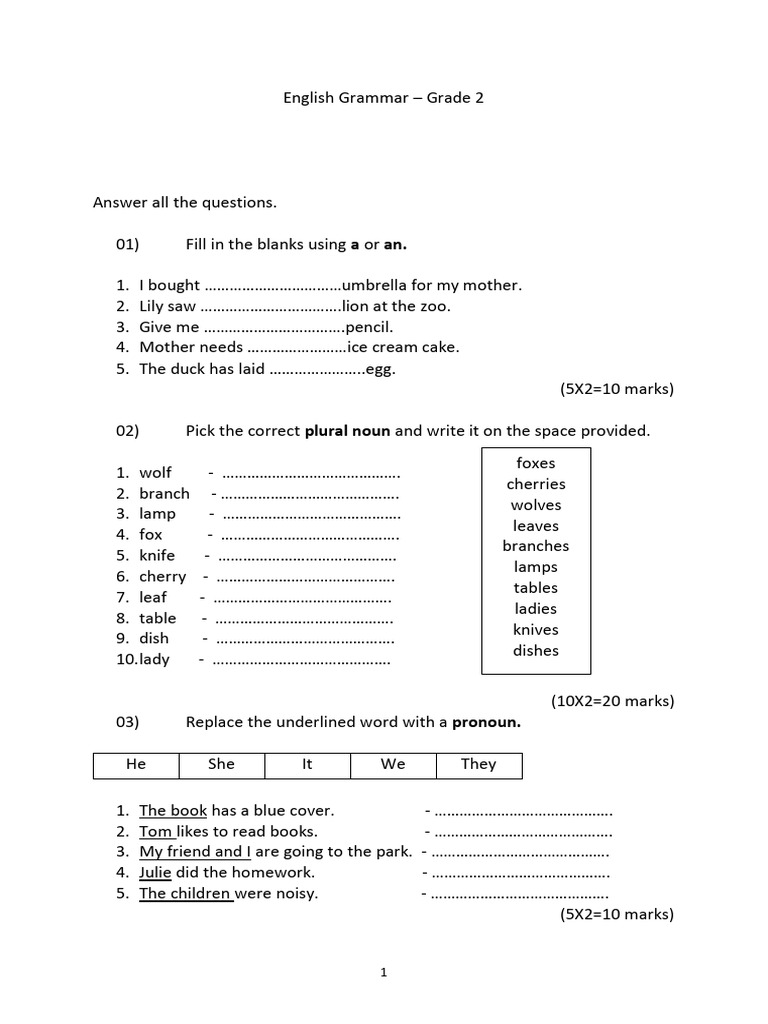 Grade 2 English Grammar Worksheet | PDF | Language Families | Morphology