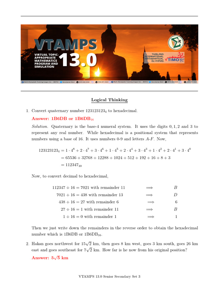 VTAMPS 13.0 SS Set 3 (Corrected Solution Manual) | PDF | Mathematics | Elementary Mathematics