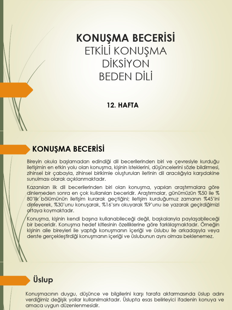 12.hafta Konusma - Becerisi Etkili - Konusma Diksiyon | PDF