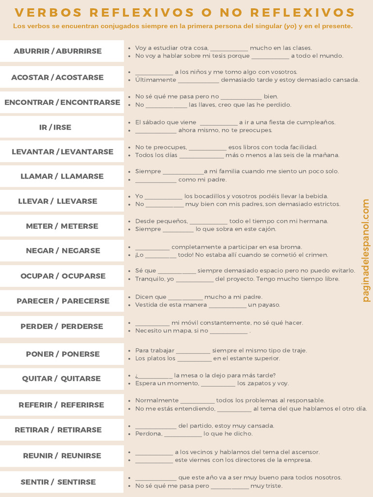 Verbos Reflexivos o No Reflexivos | PDF | Artes del Lenguaje y ...