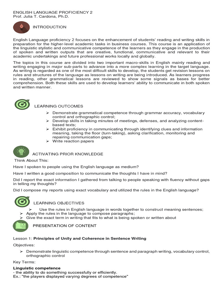 Elp 2 Lessons Writing Unity Coherence | PDF | Idiom | Orthography