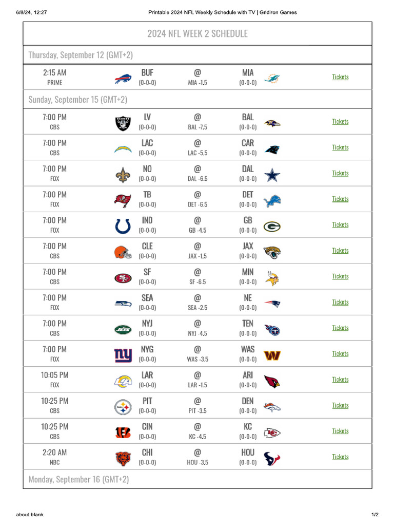 2024 NFL Week 2 Schedule | PDF