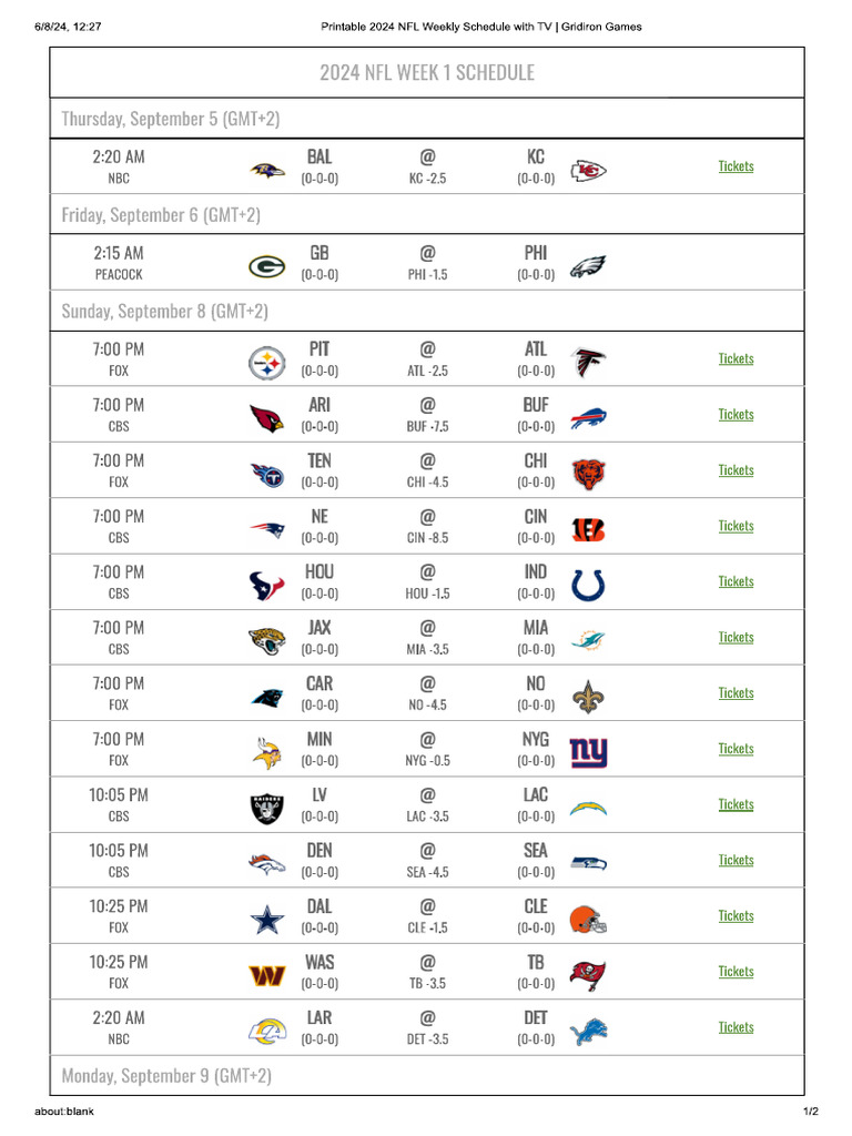 2024 NFL Week 1 Schedule | PDF