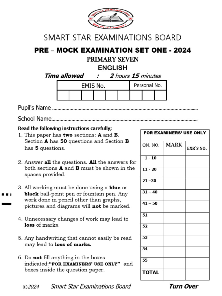 P.7 Eng Sseb Pre-Mock I | PDF | Banks | French Fries