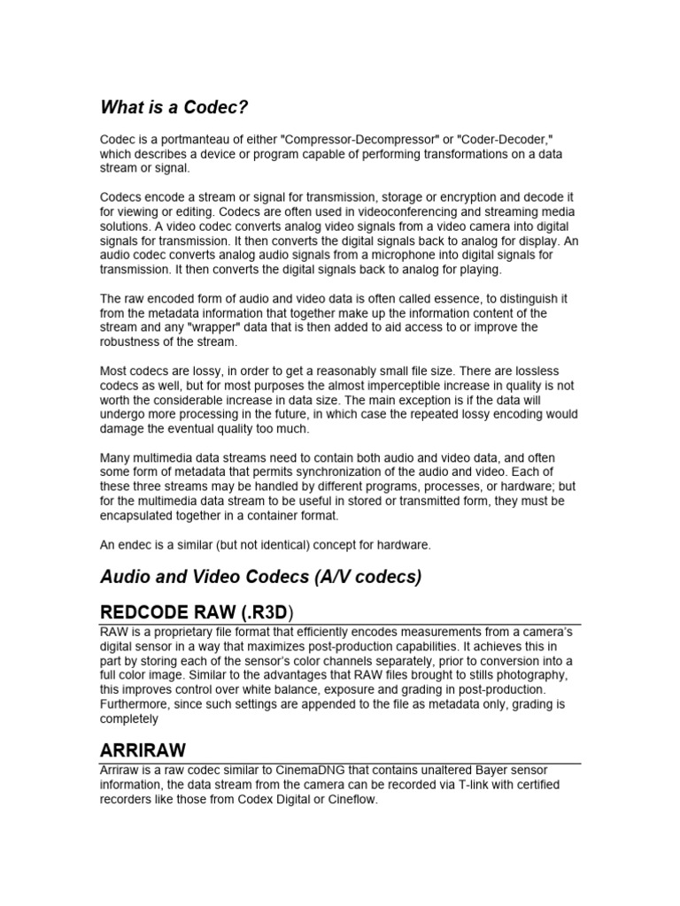 Codec Primer DaVega | PDF | Codec | Data Compression