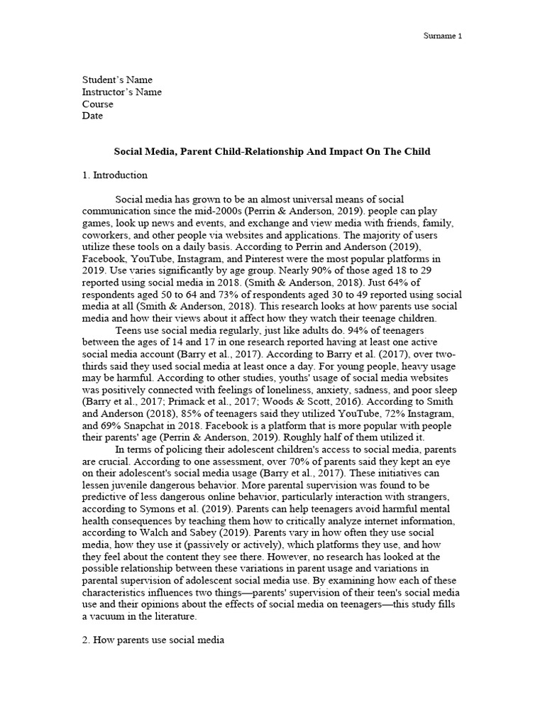 MLA Parent Child Relationship | PDF | Social Media | Popular Culture ...