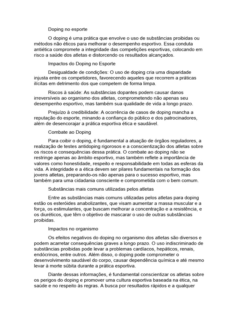 Atividade 1 Ano 3 Bimestre | PDF | Doping no esporte | Vida